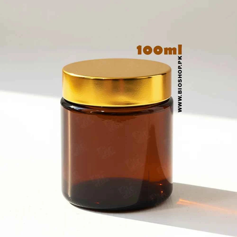 Amber Glass Cosmetic Jar with Luxury Gold Lid – Multi-Size (10g - 100g ...