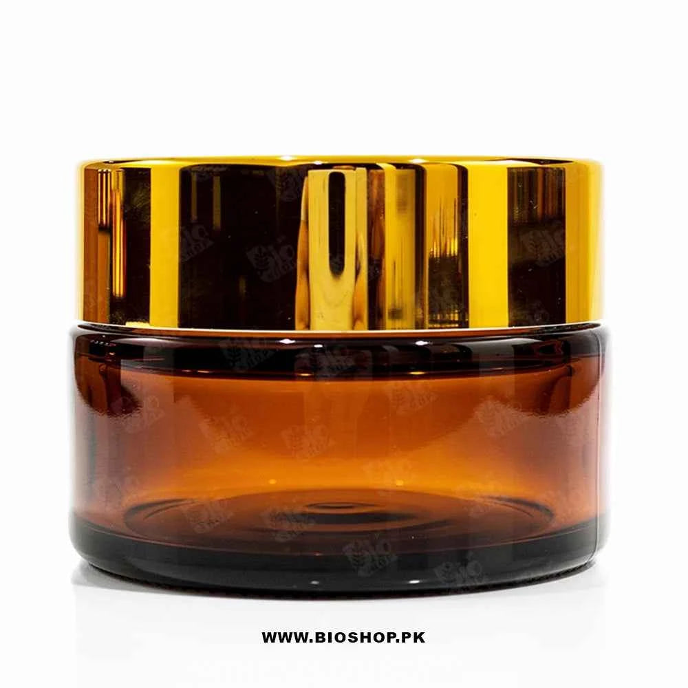 Amber Glass Cosmetic Jar with Luxury Gold Lid – Multi-Size (10g - 100g ...