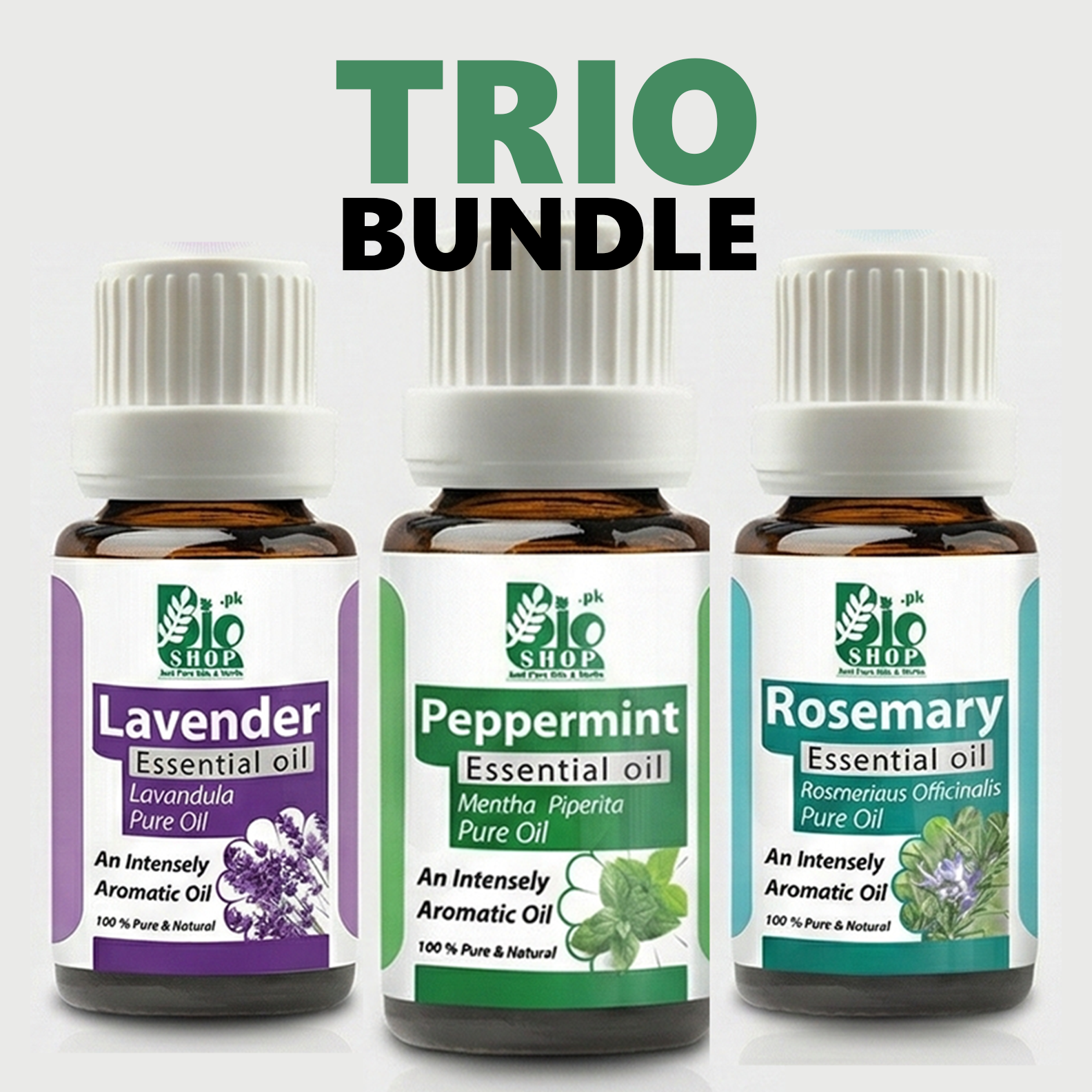Essential Oil Trio Bundle - Lavender, Rosemary, Peppermint | Bio Shop ...